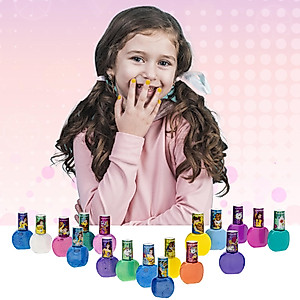 Townley Girl Disney Princess Belle 18 Pcs Non-Toxic Peel-Off Water-Based Safe Quick Dry Nail Polish Kit| Birthday Gift Nail Paint Set for Girls, Glittery and Opaque Colors| Kids Ages 3+