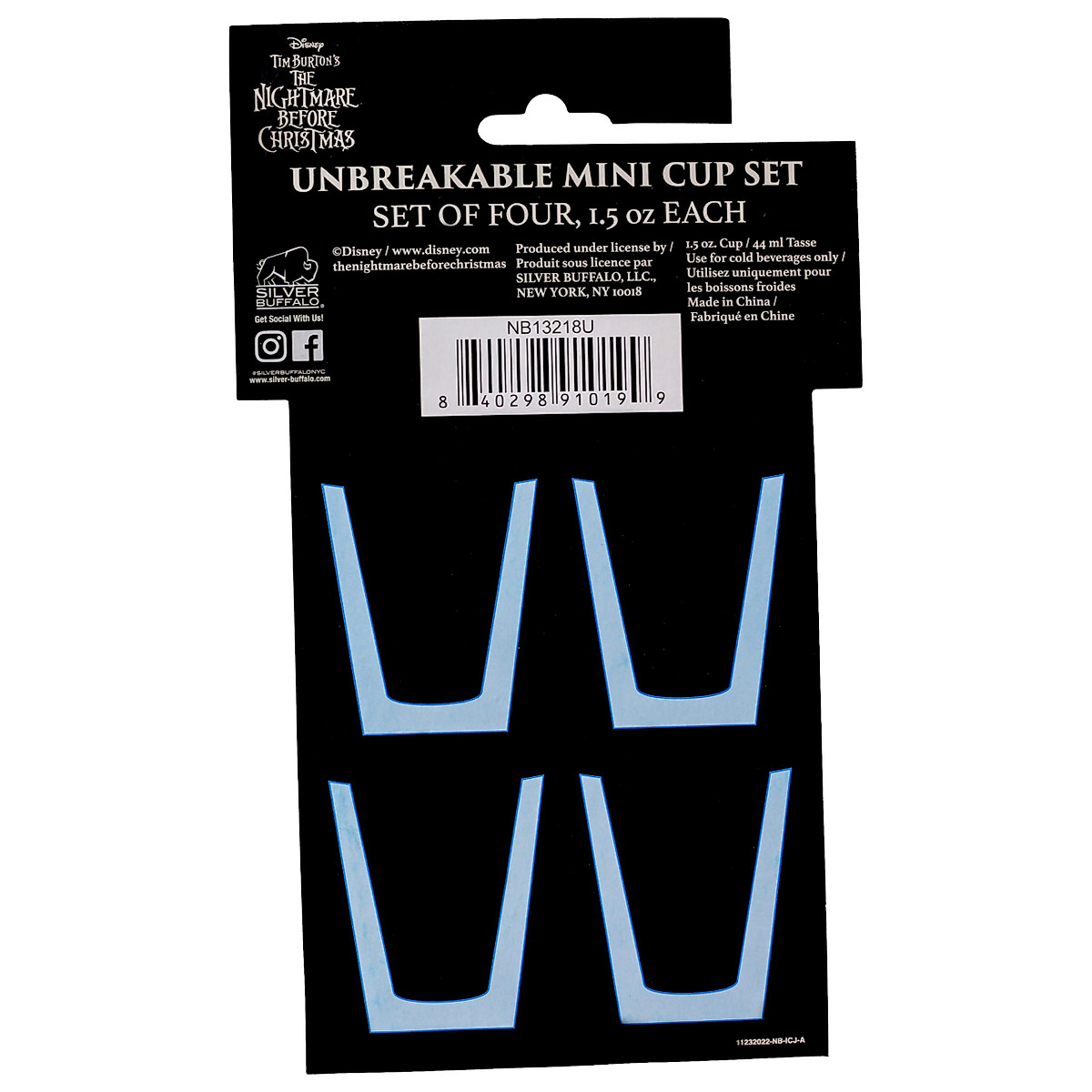 Silver Buffalo Disney Nightmare Before Christmas Character 4 Pack Plastic Mini Cup Set, 1.5 Ounces
