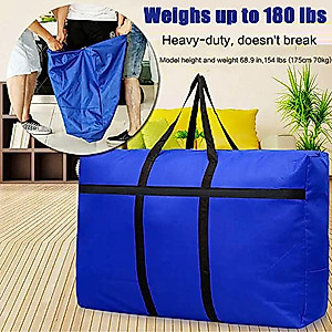 Large Moving Storage Bags, Extra Waterproof Moving Luggage Sturdy Foldable Resistant Bags Totes with Zippers Reusable Shopping Bag College Carrying Bag Travel Home Storage Packing 2 Pack (XL, Blue)