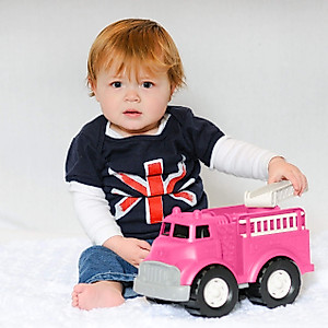 Big Plastic Toy Fire Truck for Toddlers Boys and Girls | Pink Fireman Engine Vehicle with Rescue Ladders for Indoor and Outdoor Imaginative Play (Pink)