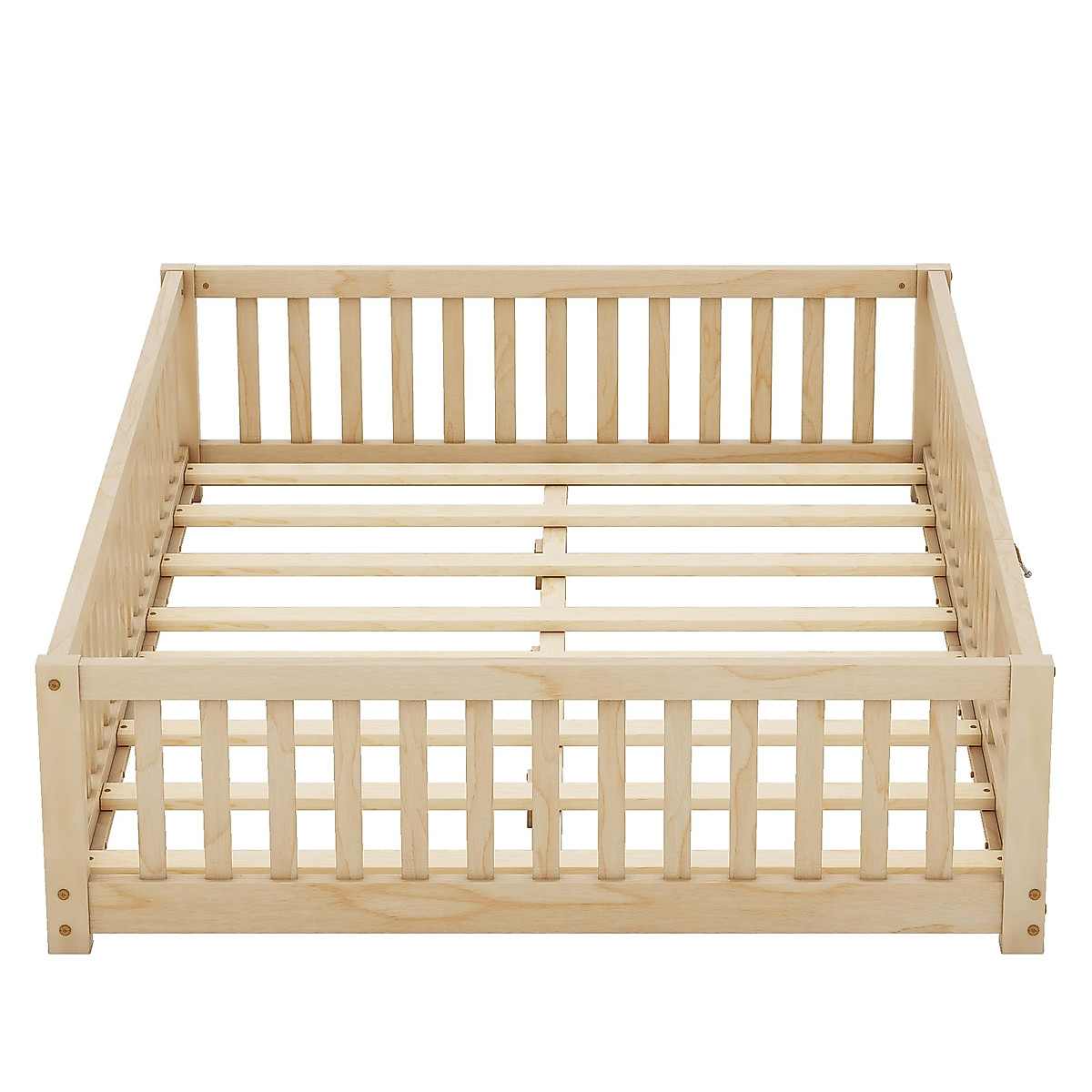 CITYLIGHT Full Size Floor Bed with Rails, Wood Montessori Floor Bed Full with Support Slats, Kids Full Bed Frame with Door Design for Boys,Girls, Natural