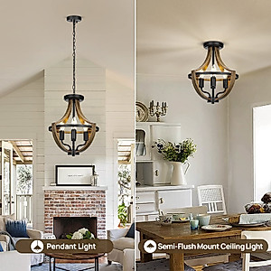 WOAEKR 13.1" Modern Farmhouse Hanging Pendant Lighting, 4-Light Rustic Interior Flush Mount Ceiling Light Fixture, Vintage Chandelier for Hallway Foyer Dining Room Entryway Kitchen Island Bedroom