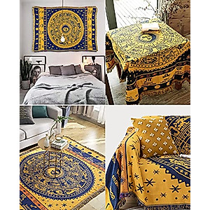 CUEERBOT Boho Throw Blanket,Hippie Room Decor Reversible Bohemian Cotton Blanket for Sofa Tapestry Carpet Bed Chair,Witchy Astrology Zodiac Celestial Constellation (Yellow, Small 51x71inch)
