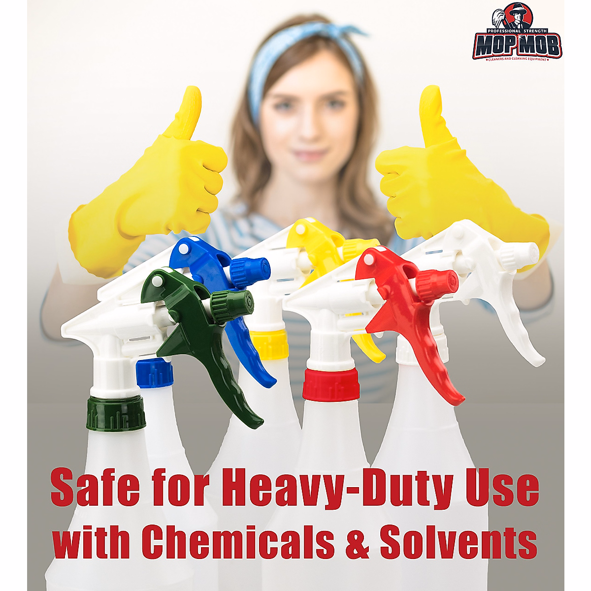 Mop Mob Leak-Free Chemical Resistant Spray Head and 32 oz Bottle 5 Pack Heavy-Duty Industrial Sprayer With Low-Fatigue Trigger and Nozzle for Auto/Car Detailing, Window Cleaning and Janitorial Supply