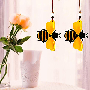 Bee Ornaments Wooden Bumble Bees Cutouts Decorations for Tree Tree Tray Wreath Christmas Festival Bee Sign Art Crafts Home Hanging Decor, 3 PCS