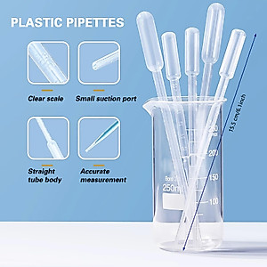 Aeseusia Graduated Cylinders Plastic Beakers, 10ml 25ml 50ml 100ml Plastic Measuring Cylinders, 50ml 100ml 250ml 500ml 1000ml Plastic Beakers with Pipettes,Plastic Funnel,Wash Bottle and Brushes
