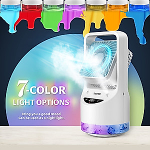 Rechargeable Portable Air Conditioner Fan, Evaporative Mini Air Conditioner with 3 Speeds 7 Colors, Portable Desk Cooler Fan with Aromatherapy for Window, Room, Home and Office