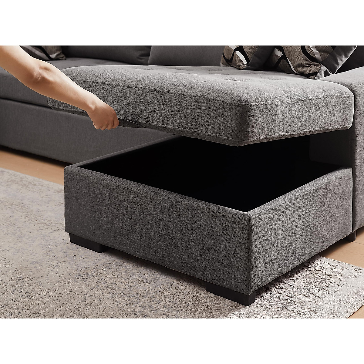 THSUPER Sectional Sleeper Sofa Couch Pull Out Bed with Storage Chaise, U Shape Oversized Sectionals Couches for Living Room, 6 Seater Gray