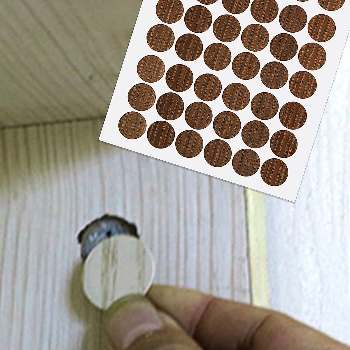 Aopin Screw Hole Stickers PVC Covers Self Adhesive, 21mm Decorative Stickers Screws Covers Caps Great for Wooden Furniture Wardrobe Cabinet Shelf Desk Plate 1 Sheet, PC-233