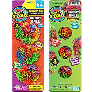 JA-RU Mini Bandy Ball Set (1 Pack 3 Total) Rubber String Stress Balls Soft Spike Balls Sensory Fidget Toys Pack Rainbow Bouncy Pom Ball Stress Relief Sensory Toy Party Favors Stuffers Gifts.1072-1