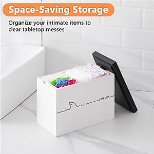 GMFINE Wooden Tampon Holder for Bathroom with Vanity Tray Lid, Feminine Product Organizer Shark Week Tampon Storage Box Container, Pad and Tampon Bathroom Organizer, 8" L x 5" W x 6.5" H (Shark Week)