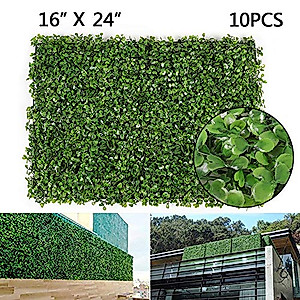 Boshen Pack of 10 PCS 24" x 16" Artificial Grass Green Wall Backdrop Panels 26.6 SQ Ft UV Protected Thickened Faux Boxwood Privacy Hedge Panels Decoration for Party Wedding Backyard Indoor Outdoor