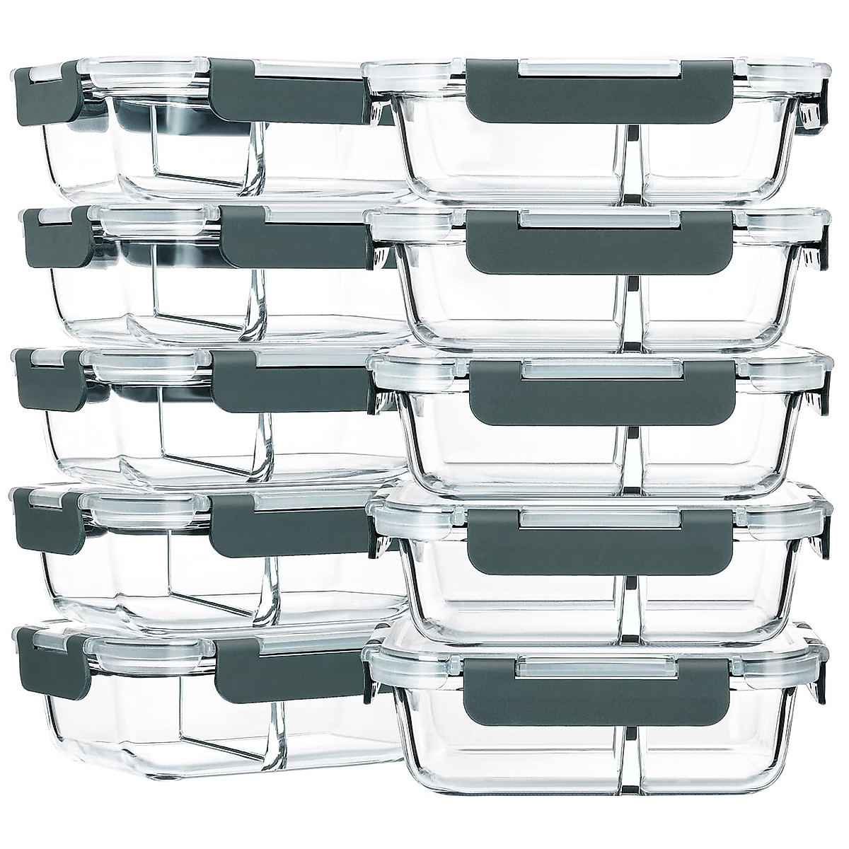 [8-Pack,29 Oz]Glass Meal Prep Containers 2 Compartments, Airtight Glass Lunch Bento Boxes with Lids, Glass Food Storage Containers, BPA-Free, Microwave, Oven, Freezer and Dishwasher Friendly