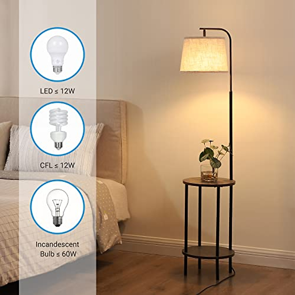 DEWENWILS Floor Lamp with Table Attached, Industrial Farmhouse Narrow Nightstand, Wooden End Side Table Floor Lamp, Adjustable Reading Lamp for Bedroom, Living Room, Office, Kids Room