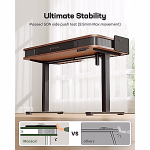 Marsail Electric Standing Desk Whole-Piece Desktop 55 x 28 Inches Height Adjustable Desk with 3 Drawers Home Office Table with 3 Memory Preset