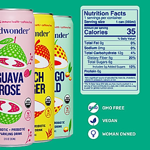 wildwonder Sparkling Probiotic Juice Drink w/Gut Health Immunity & Support 5g Fiber, Live Probiotics, Caffeine Free, Organic, Vegan, Low Sugar, 6pk 12oz, Classic Variety Pack, As Seen on Shark Tank