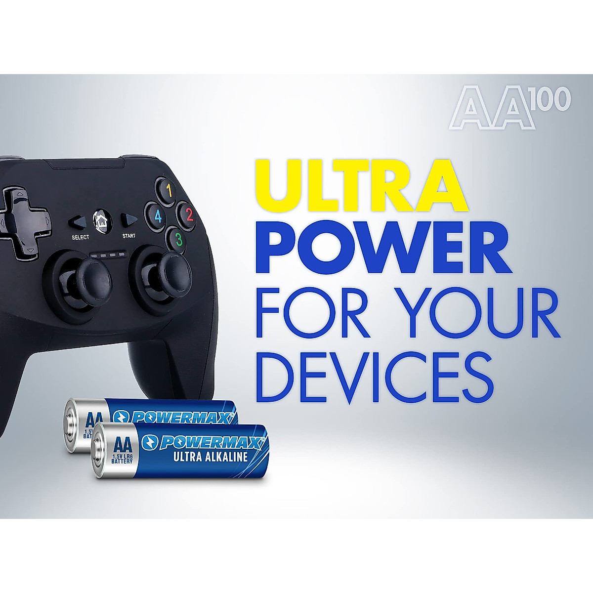 Powermax 100-Count AA Batteries, Ultra Long Lasting Alkaline Battery, 10-Year Shelf Life, Reclosable Packaging