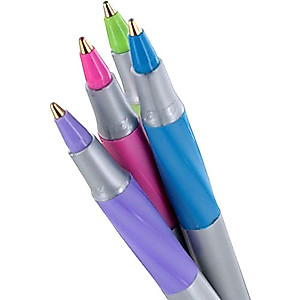 BIC Round Stic Grip Xtra Comfort Fashion Ballpoint Pens, Pack of 16 - Pastel Blue, Green, Pink, Purple, 1.0mm