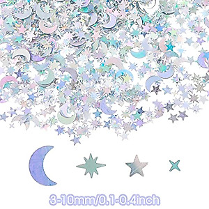 Prasacco 60g Glitter Star and Moon Table Confetti, Stars Moon Confetti Laser Sequins for Party Decoration Metallic Glitter Foil Confetti Sequin Star Moon Scatter for Birthday Wedding Party DIY