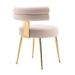 HomSof, Beige Upholstered Curve-Back Dining Modern Velvet Accent Chair with Metal Legs