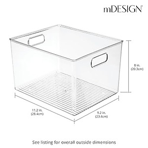 mDesign Large Modern Stackable Plastic Storage Organizer Bin Basket with Handle for Playroom and Toy Organization, Shelf, Cubby, Cabinet, and Closet Organizing Decor, Ligne Collection - 4 Pack - Clear