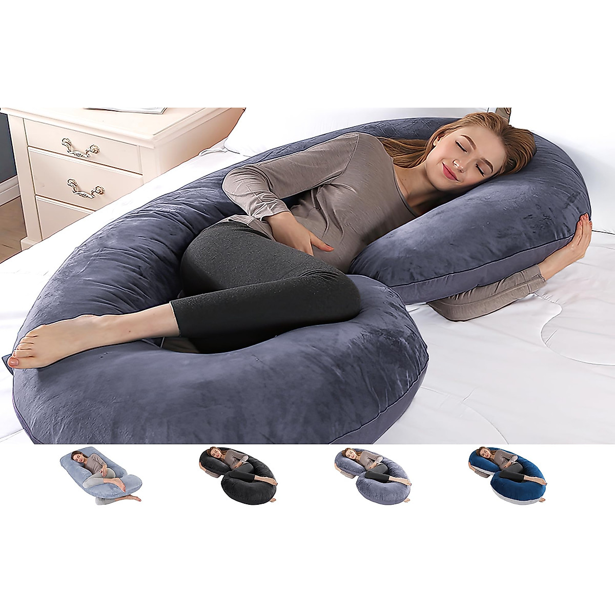 yoyomax Pregnancy Pillows, C Shaped Full Body Maternity Pillow Memory Foam Pregnancy Pillow with Removable Cover, 52 Inch Pregnancy Pillows for Sleeping (Grey)