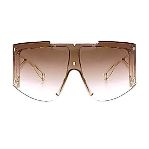 FEISEDY Sunglasses for Women, One Piece Oversized Sunglasses for Men and Women, Wrap Shield Sunglasses for Cycling, Driving, Vacation (B4027, Champagne Frame & Gradual Tea Lens)