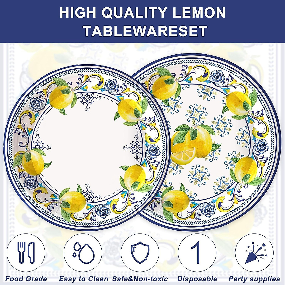 122PCS Capri Lemon Party Supplies for Baby Showe Bridal Shower Wedding Summer Citrus Fruit Themed Birthday Decor Italy Yellow Lemon Tablecloth Banner Tableware Set Plates Napkins Forks for 20 Guests
