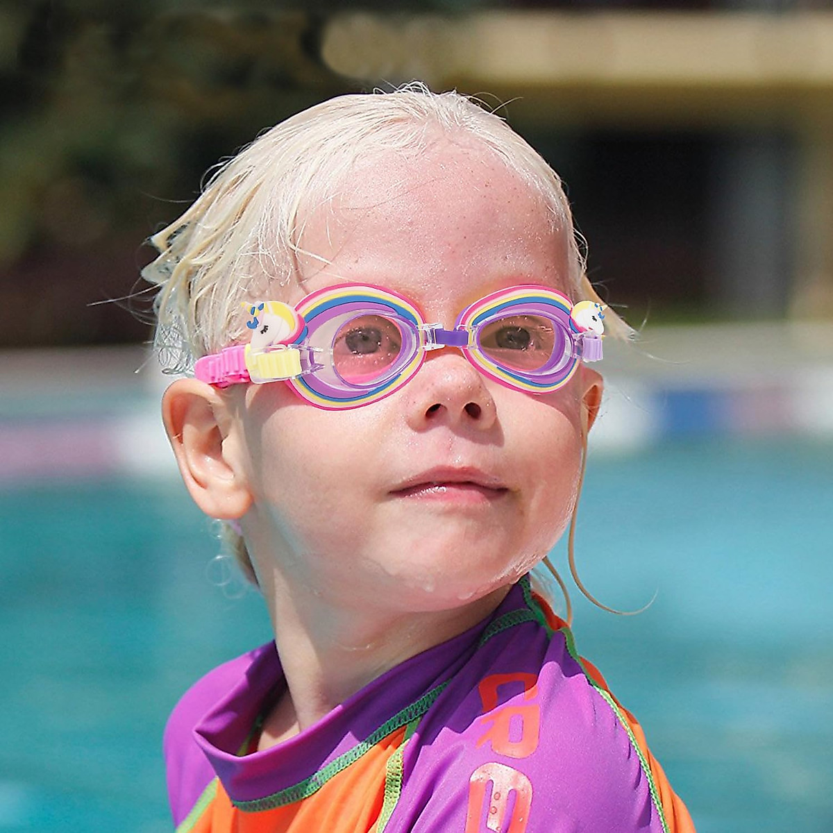 foci cozi 8PCS Unicorn Kids Swim Goggles Set,FOZI COZI Swim Goggles for Kids 6-14,Kids Goggles for Swimming 4-7(Includes Swim Cap,Nose Clip,Earplugs & Storage Bag) (FC-052023-001)