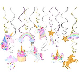 klmars 30 Ct Unicorn Hanging Swirl Decorations-Unicorn Party Decorations-Unicorn Birthday Party Supplies