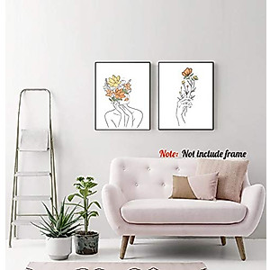 YIMEHDAN Minimalist Women Flower Wall Art Print-- Dressing Room or Girls Bedroom Decor--Fashion Women Rose Minimal Line Canvas Print ( Set of 6 )--Unframed--8X10 inch
