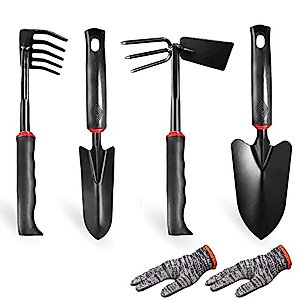 CGT Gardening Hand Tools Set, 5 Piece Refined Iron Garden Work Kit with Non-Slip Ergonomic Handle for Digging Planting, Outdoor Gardening Gifts for Women and Men