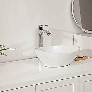 Oval Vessel Sink - Sarlai 16"x13" Bathroom Sink Oval Shape Above Counter White Porcelain Ceramic Bathroom Vessel Vanity Sink Art Basin