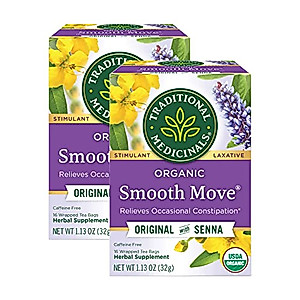 Traditional Medicinals Organic Smooth Move with Senna Herbal Tea, Relieves Occasional Constipation, (Pack of 2) - 32 Tea Bags Total