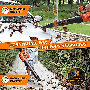 Cordless Leaf Blower 400 CFM Electric Blower with 2 Packs 4.0Ah Battery Powered 3-Gear Wind Speed Handheld Lightweight Blower for Lawn Yard Garden （2pcs Battery）