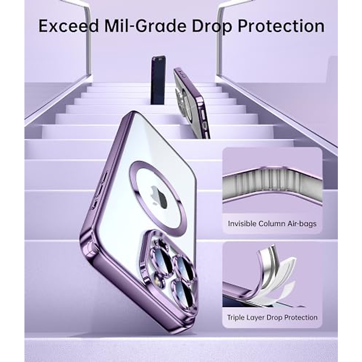 JUESHITUO Magnetic Clear for iPhone 14 ProMax Case with Full Camera Protection, No.1 Strong N52 Magnets, for iPhone 14 Pro Max Case, for Magsafe Women Girls Men Phone Case (6.7")-Deep Purple