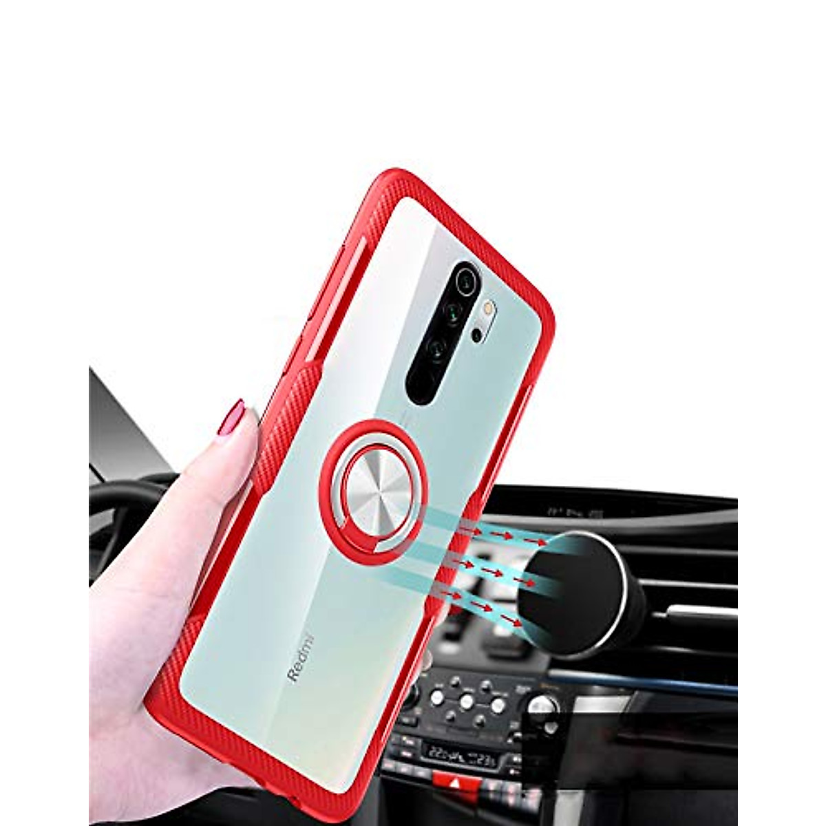 Redmi Note 8 Pro Case,360° Rotating Ring Kickstand Protective Case,Silicone Soft TPU Shockproof Protection Thin Cover Compatible with[Magnetic Car Mount] for Xiaomi Redmi Note 8 Pro (Navy/Silver)