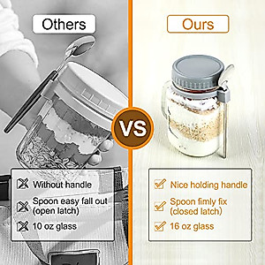 UNIWA Overnight Oats Containers with Lids and Spoon 2 Pack, Wide Mouth 16 oz Mason Jars with Handle, Glass Containers for Overnight Oats, Drinks, Milk, Cereal, and Fruit juice