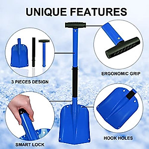 CARTMAN 32.5 Inch Aluminium Sport Shovel, Utility Scalable Camping Shovel, Garden Shovel, Lightweight Snow Shovel for Car Emergency, 3 Piece Collapsible Design, Blue