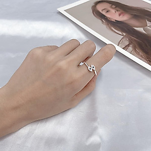 Black Evil Eyes Thin Line Sterling Silver Asymmetric Small Wrap Open Rings for Women Adjustable CZ Engagement Promise Statement Dainty Crystal Knuckle Finger Rings Her Sister