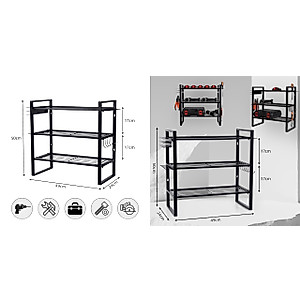 Volin Crik Power Tool Organizer,5 Drill Holder Wall Mount, 4 Layer Heavy Duty Metal Tool Shelf, Garage Tool Organizers and Tool Storage Rack，with Screwdriver Holder/Plier Holder/Hammer Holder