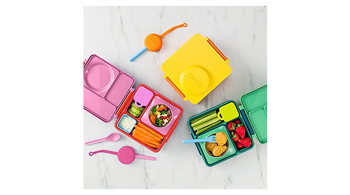 OmieBox Bento Box for Kids with Thermal & Dip Containers - 2 Pack