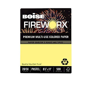 Boise Paper Premium Multi-Use Colored Paper, 8.5" x 11" Letter, Crackling Canary Yellow, 20 lb., 10 Ream Carton (5,000 Sheets)