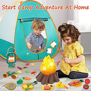 NATURALCAMP Kids Camping Tent with Campfire Pop Up Play Tent Camping Set with Oil Lantern Pretend Fruits Binoculars Toddlers Boys Girls Toys Gift Age 3 4 5 6 + Years Old