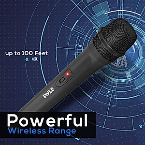 Pyle Portable VHF Wireless Microphone System - Professional Battery Operated Handheld Dynamic Unidirectional Cordless Microphone Transmitter Set W/Adapter Receiver, for PA Karaoke DJ Party, Black