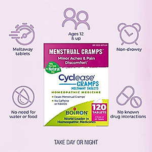 Boiron Cyclease Cramp Tablets for Relief from Minor Aches, Pain, and Discomfort from Menstrual Cramps - 120 Count (2 Pack of 60)