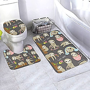 ZOEO Cute Sloth Rainbow Bathroom Rugs Bath Mat Sets 3 Piece for Toilet Large Non Slip Contour Mats U Shaped for Women
