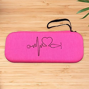 IEUDNS Stethoscope Carrying Case, Storage Box with Inner Mesh Pocket Case EVA Bag, Portable, Stethoscope Carrying Bag, Pink and Black Pattern