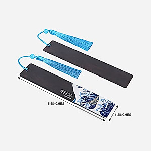 Donxote 4-Piece Bookmark, Japanese Ukiyo-e Bookmarks for Book Lovers, Hand Made Wood Art Book Mark Gift Box Set with Tassel, is A Unique Gift for Men, Women and Kids - The Great Wave Off Kanagawa