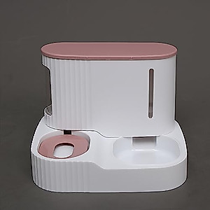 Junbec-Pet Automatic Cat Food Water Dispenser Gravity Pet Self Feeder Dry Food Bowl and Watering Supplies Dispenser for Indoor Small Medium Dog Puppy Kitten 2 in 1 (Pink)